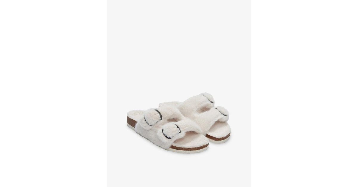 The White Company Double-Buckle Faux-Fur Slippers in White | Lyst