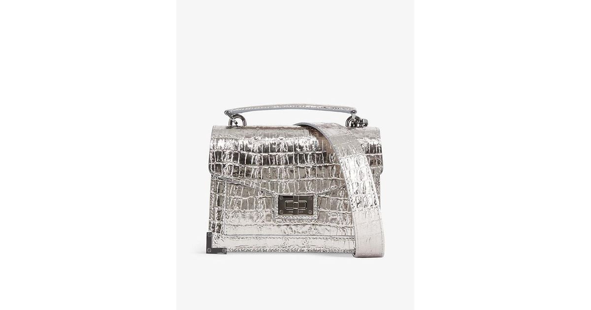 The Kooples Antic Emily Small Croc-Embossed Leather Shoulder Bag in White | Lyst