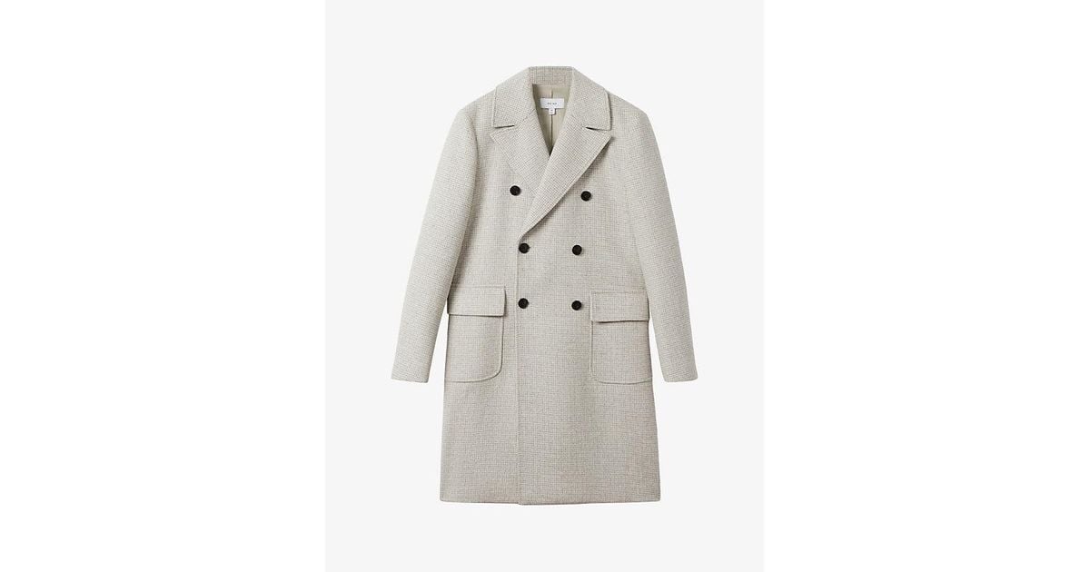 Reiss Review Double-breasted Wool-blend Herringbone Coat X in Gray for ...
