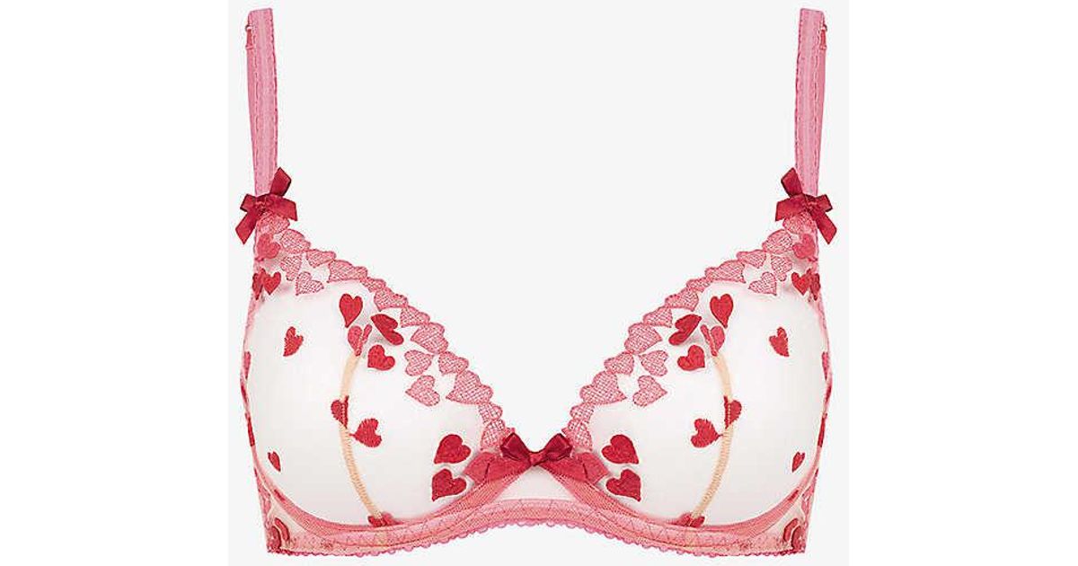 Agent Provocateur Cupid Bow-embellished Semi-sheer Mesh Bra in Pink | Lyst
