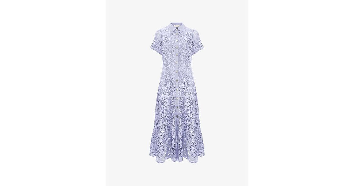 Phase Eight Carmine Frilled-Sleeve Midi Lace Dress in Purple | Lyst
