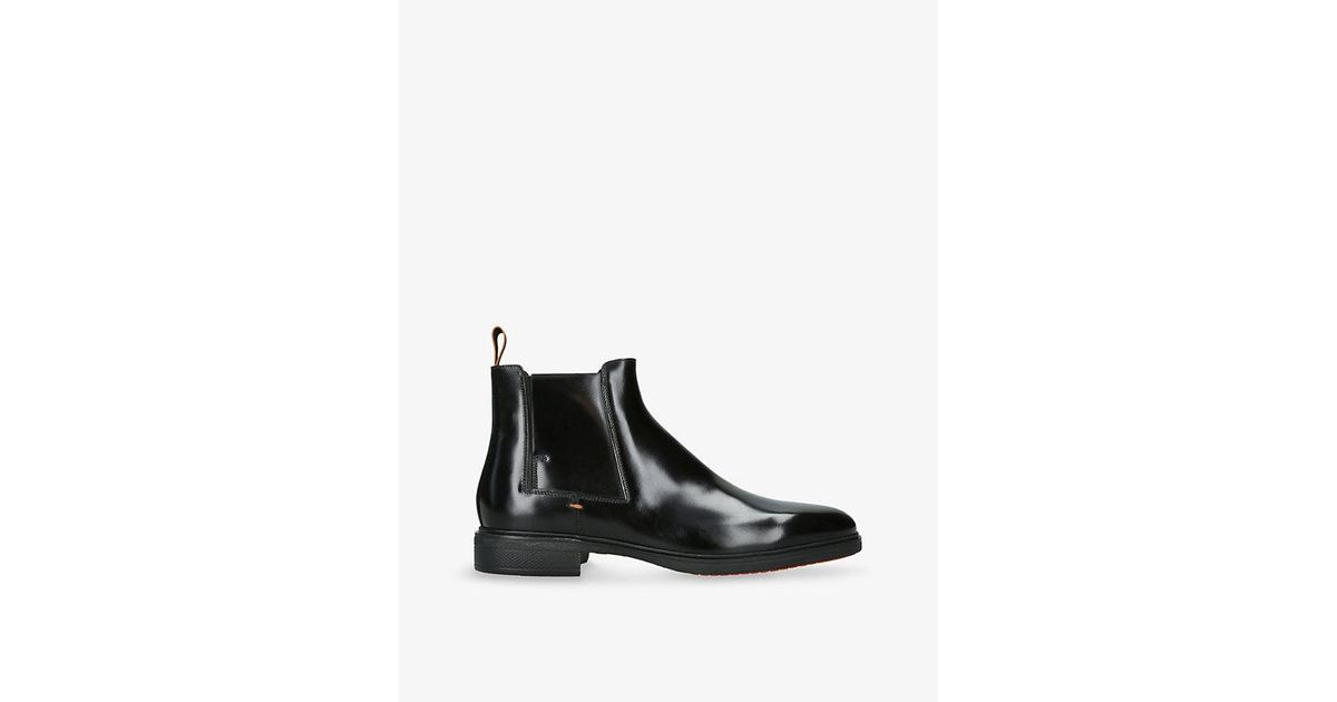 Santoni Easy On Leather Flat Chelsea Boots in Black for Men | Lyst UK