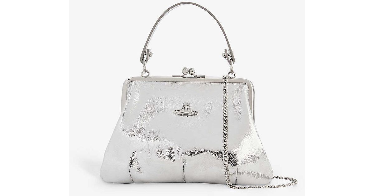 Vivienne Westwood Granny Frame Logo-plaque Metallic-leather Cross-body Bag in White | Lyst