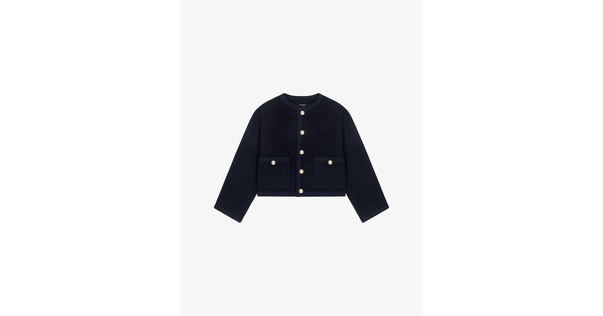 Maje Braided-Trim Patch-Pocket Wool-Blend Jacket in Blue | Lyst UK