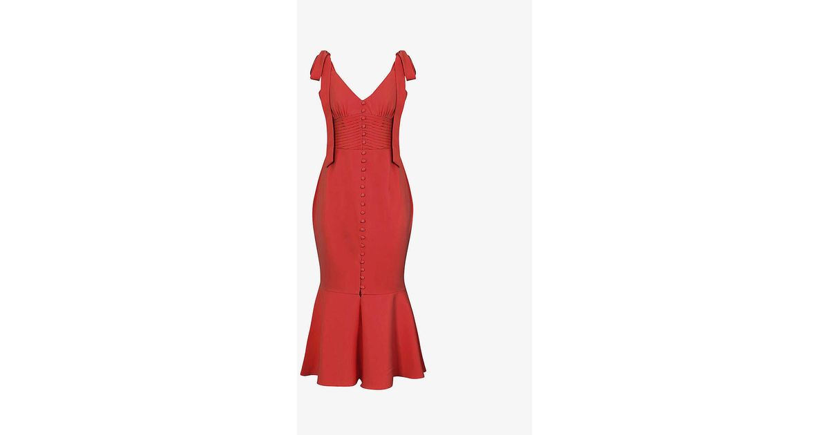 Lavish Alice Camila Micro-button Crepe Midi Dress in Red | Lyst