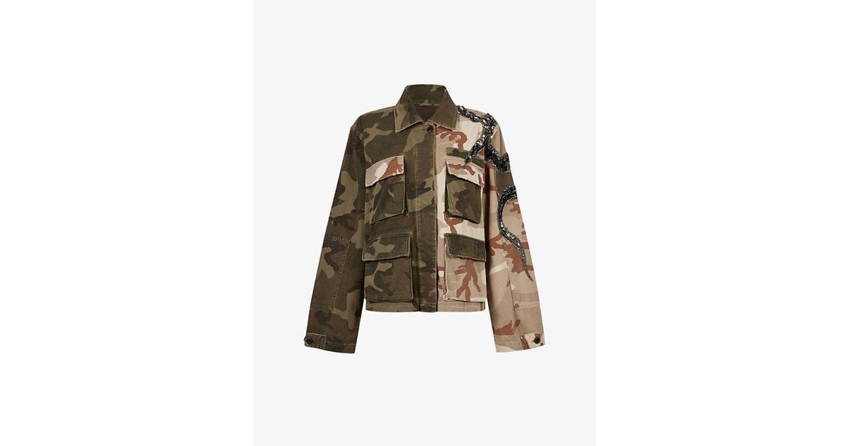 AllSaints Finch Shoulder-embellished Camouflage Cotton Jacket | Lyst