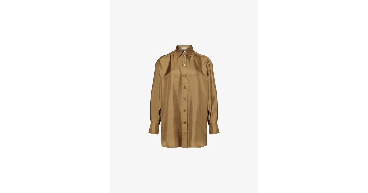 Zimmermann Crush Long-Sleeve Relaxed Silk Shirt in Natural | Lyst