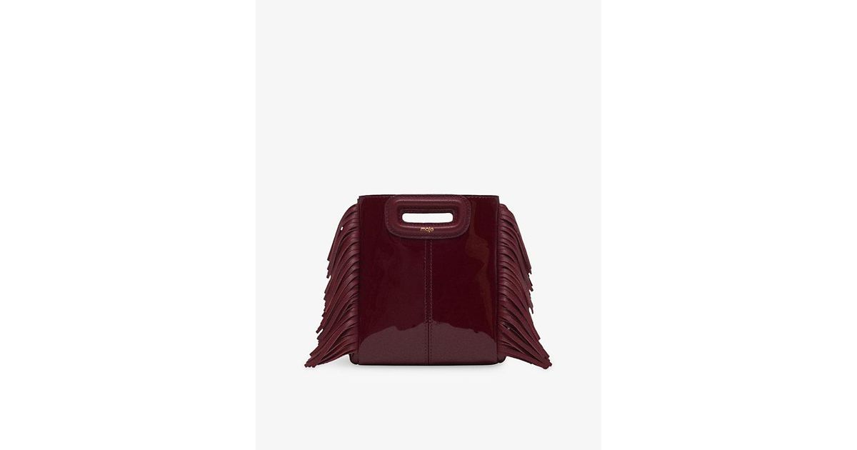 Maje Logo-Embossed Fringed-Trim Patent-Leather Cross-Body Bag in Red | Lyst