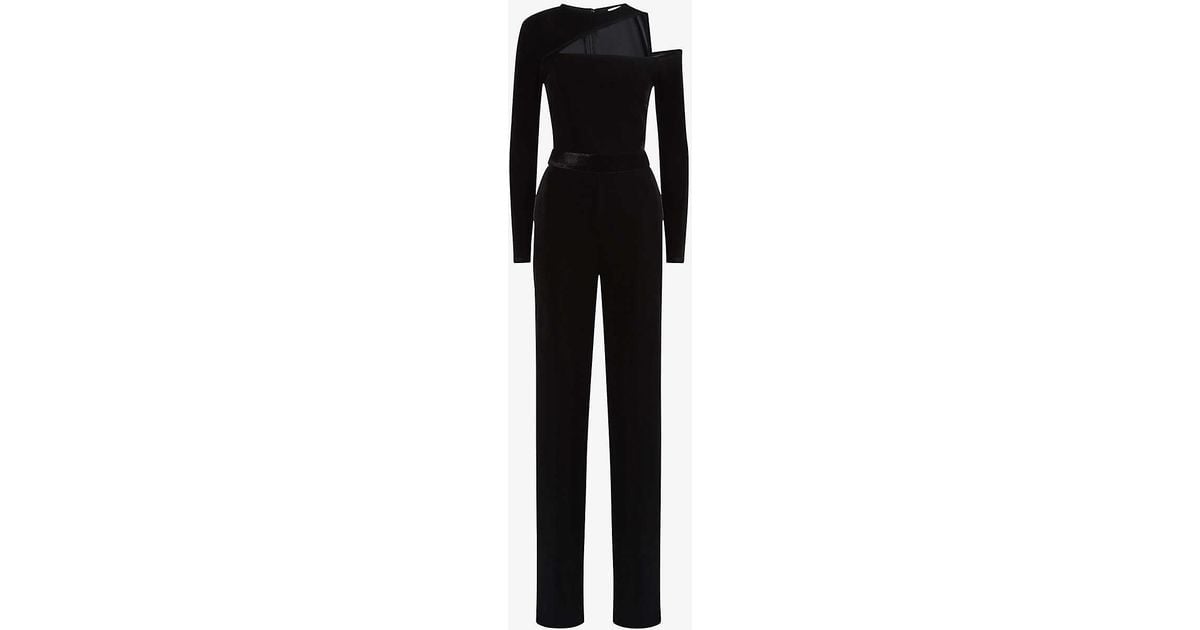 Reiss Adele Cut-out Stretch-velvet Jumpsuit in Black | Lyst UK