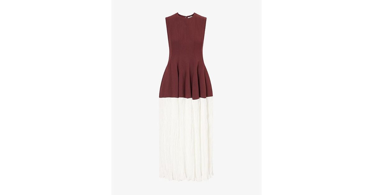 Jonathan Simkhai Raleigh Pleated Woven Midi Dress in Red | Lyst UK