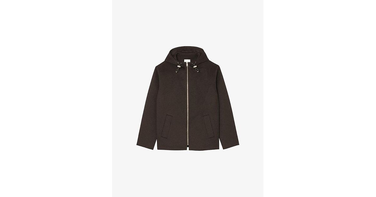 Sandro Toggle-Hood Regular-Fit Wool-Blend Jacket in Brown for Men | Lyst