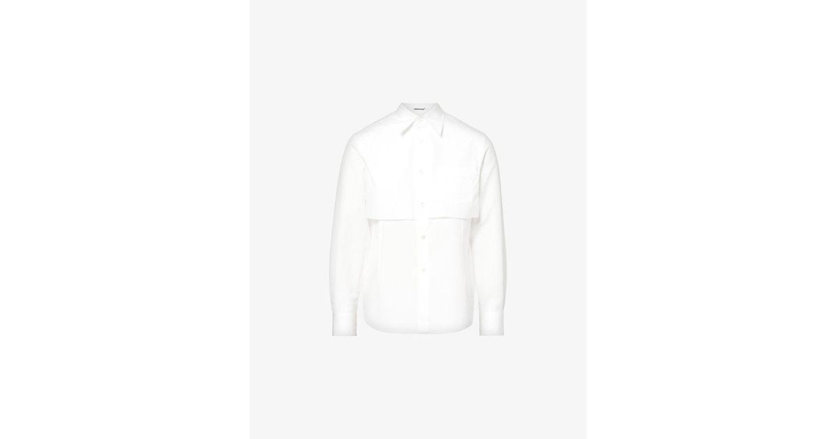 Undercover Pointed-Collar Overlay-Panel Cotton-Poplin Shirt in White | Lyst