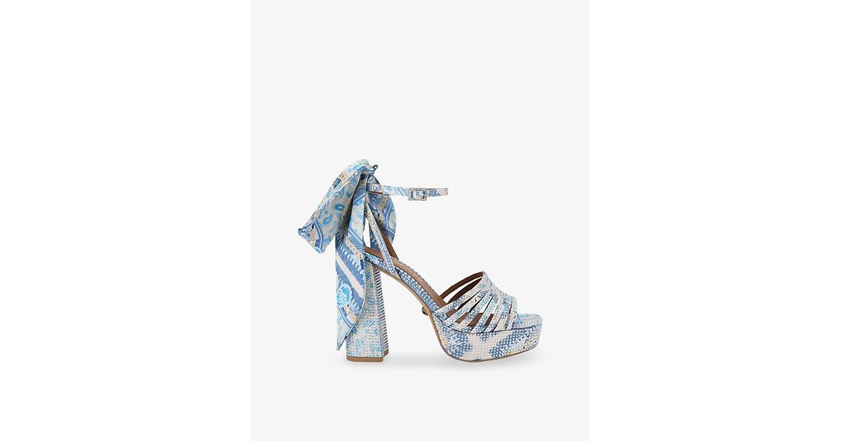 Kurt Geiger Pierra Ankle-Tie Woven Platform Heels in Blue | Lyst