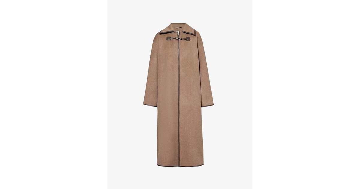 TOTEME Double-Clasp Leather-Trim Wool Coat in Brown | Lyst UK