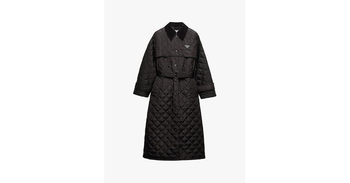 Prada Quilted Belted-Waist Recycled-Polyamide Trench Coat in Black | Lyst