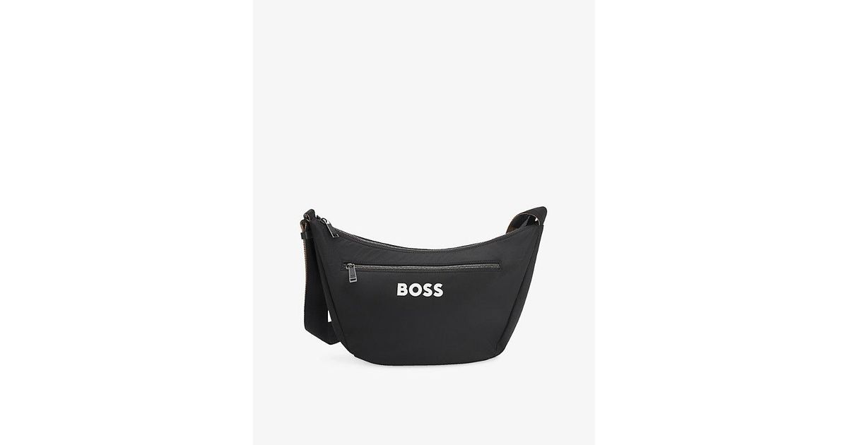 BOSS Logo-Print Woven Cross Body Bag in Black for Men | Lyst