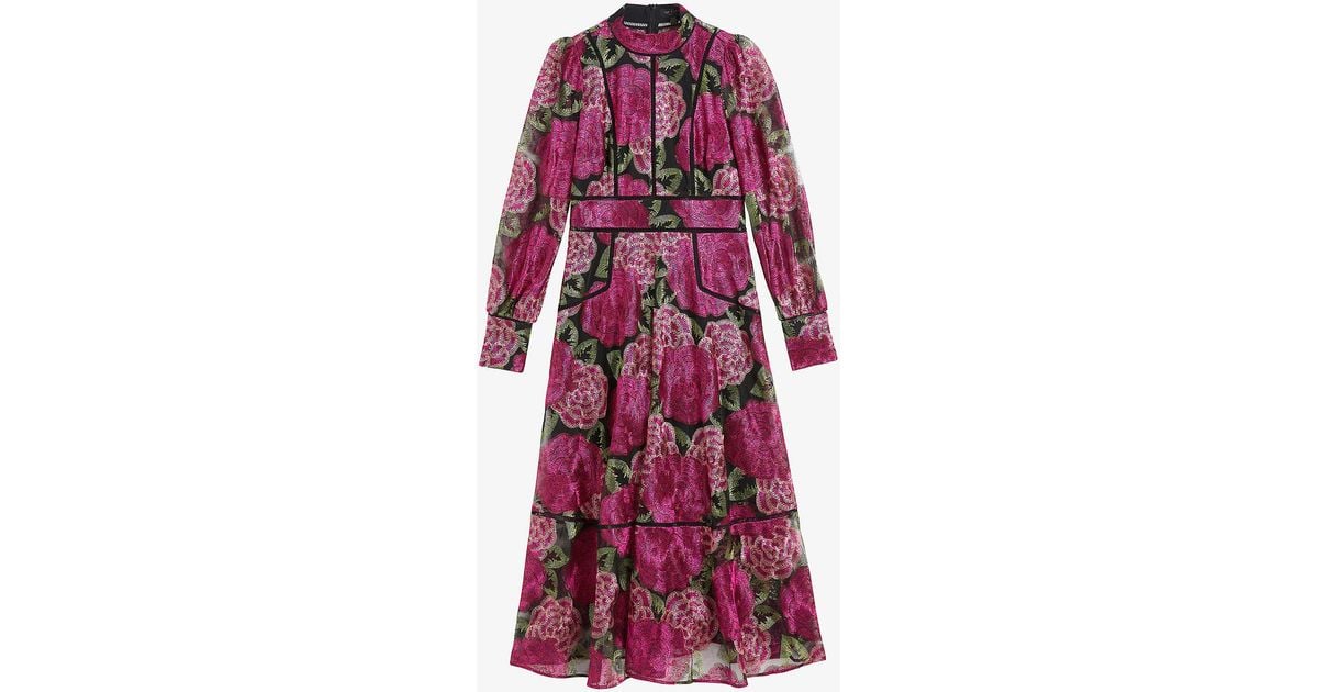 Ted Baker Auubrey Floral Embroidered High Neck Woven Midi Dress Lyst