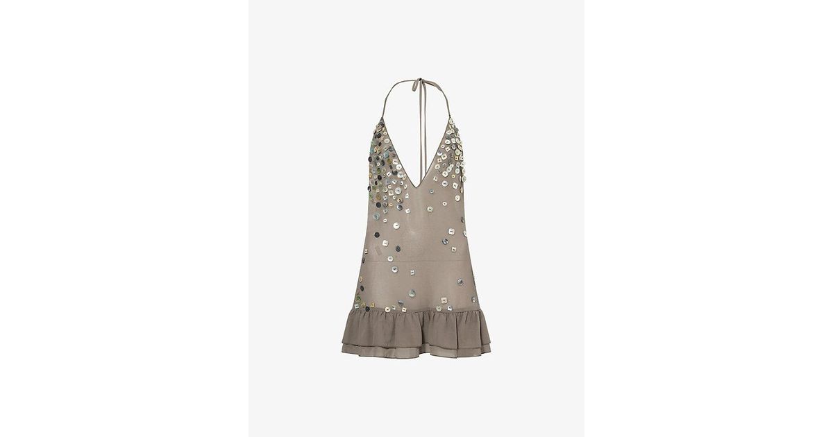 Jaded London Shell Button-Embellished Woven Mini Dress in Gray | Lyst