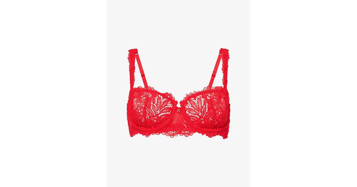 Savage x Fenty Romantic Corded Lace Unlined Balconette Bra in Red | Lyst