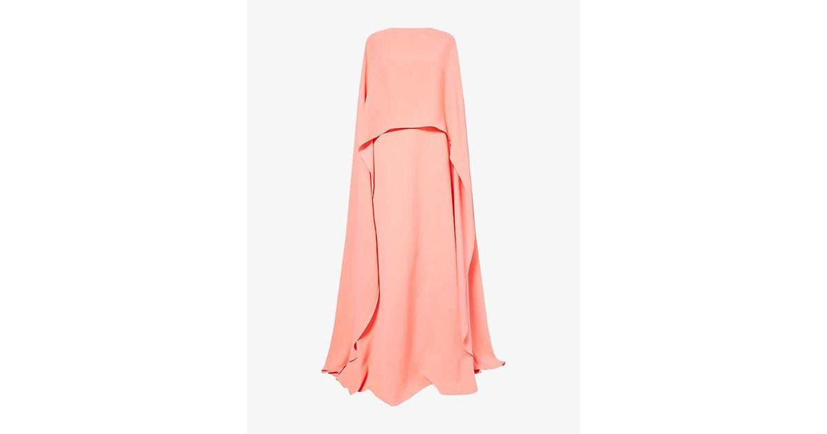 Carolina Herrera Cape-Front Caftan Satin Maxi Dress in Pink | Lyst UK