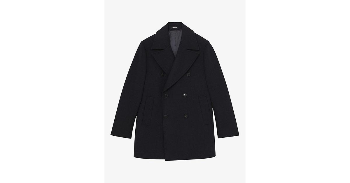Reiss Present Double-Breasted Wool-Blend Pea Coat in Blue for Men | Lyst