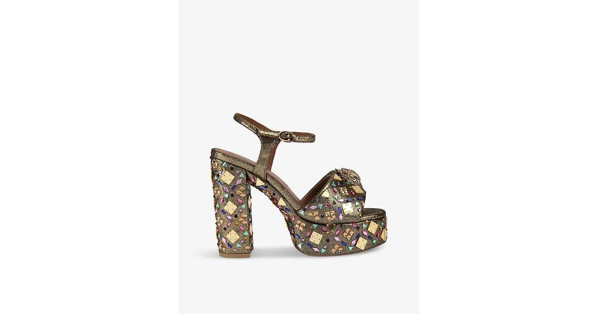 Kurt Geiger Kensington Crystal-Embellished Platform-Heel Faux-Leather Sandals in Metallic | Lyst UK