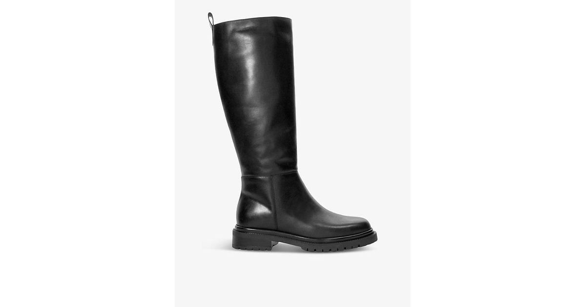 Dune Tilings Flat Leather Knee-High Boots in Black | Lyst UK