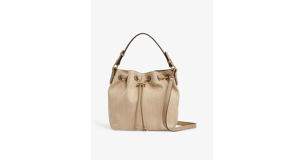 Reiss Evie Drawstring Raffia Bucket Bag in Metallic | Lyst