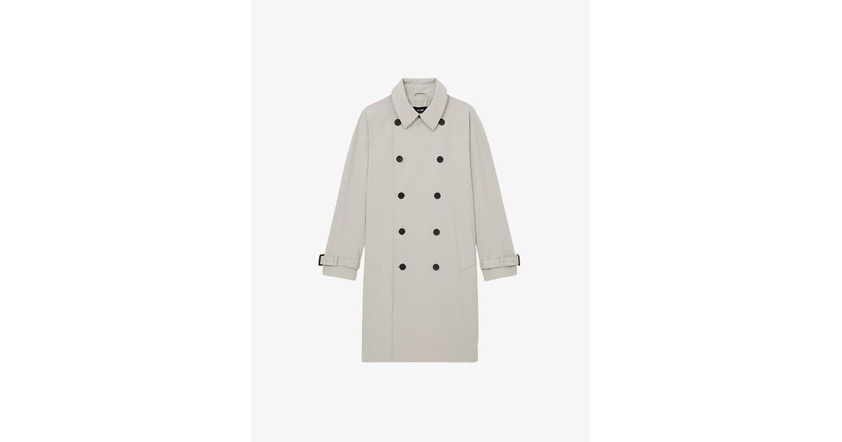 Reiss Scramble Double-Breasted Long Woven Trench Coat in White for Men ...