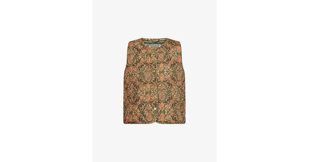 Barbour X Farm Rio Fernanda Quilted Shell Gilet in Natural | Lyst UK