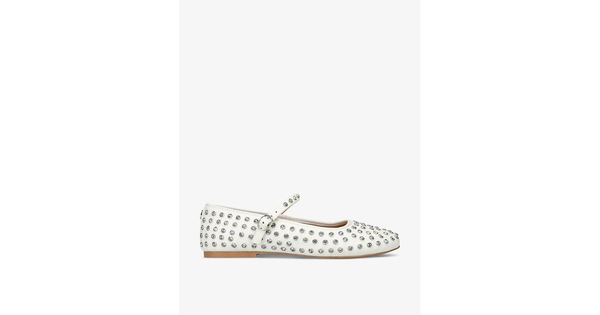 Steve Madden Vinetta Stud-Embellished Woven Ballet Flats in White | Lyst