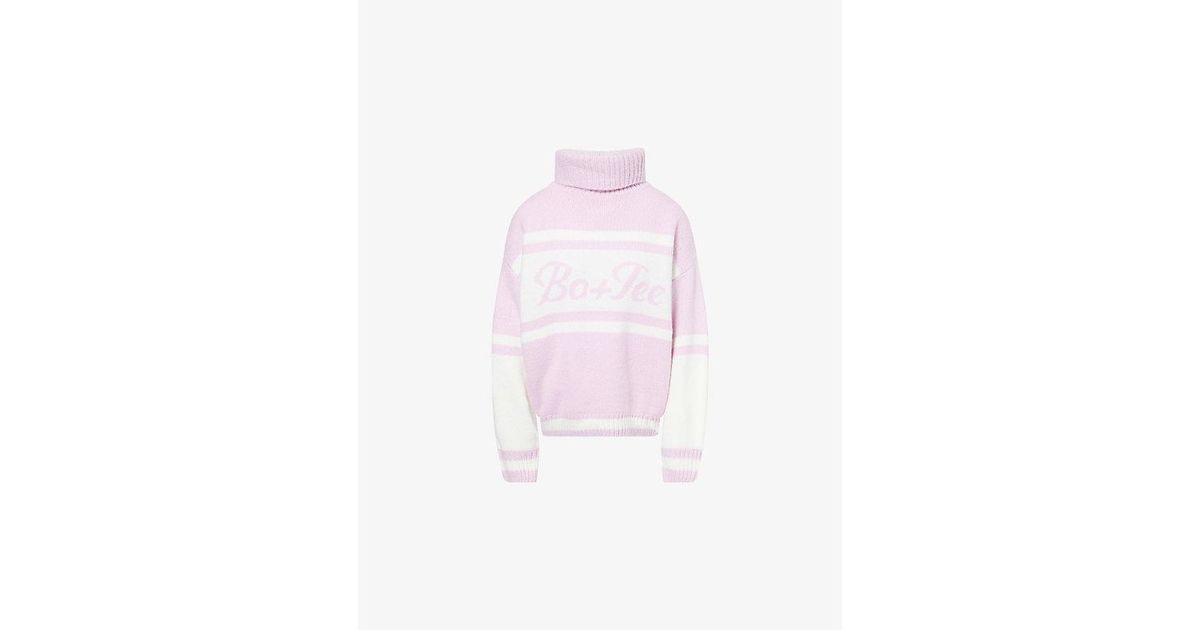 Bo&Tee Logo-Print Oversized Knitted Jumper in Pink | Lyst UK