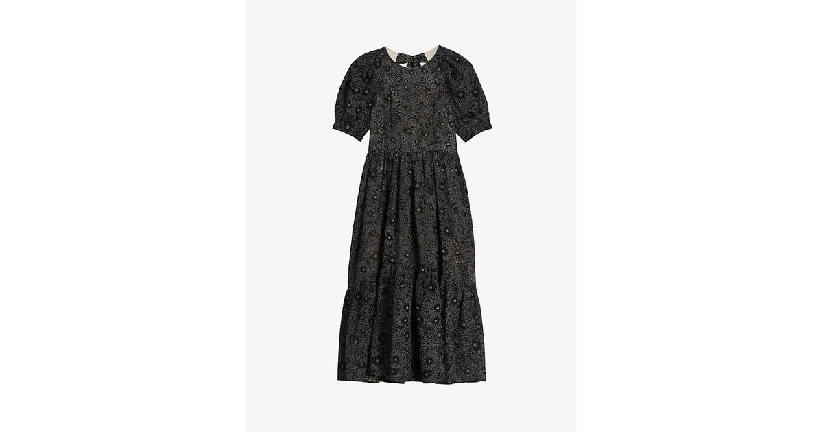 Ted Baker Meganie Puff Sleeve Floral Print Woven Blend Midi Dress In