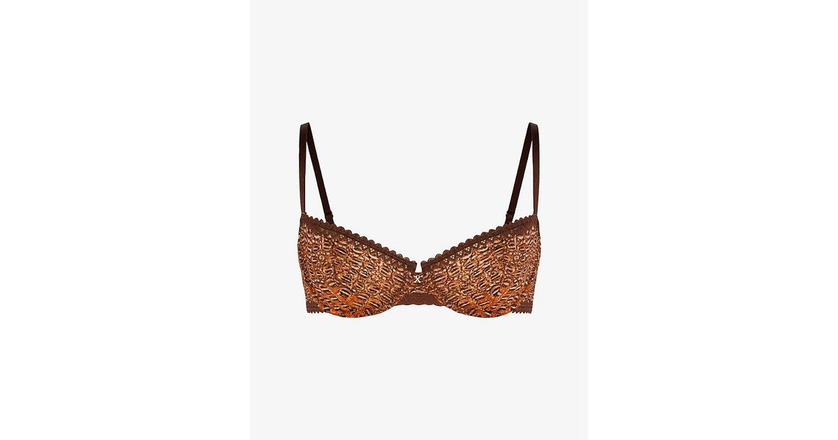 Savage x Fenty Croc Crush Lace Unlined Balconette Bra in Brown | Lyst