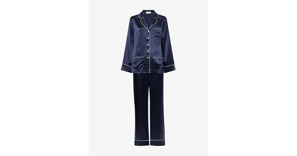 Olivia Von Halle Coco Pipe-Trim Silk-Satin Pyjamas in Blue | Lyst