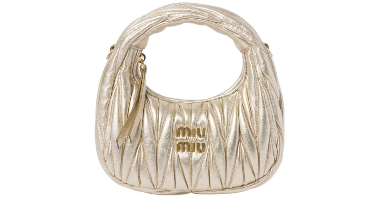 Miu Miu Wander Matelassé Nappa Leather Hobo Mini-Bag in White | Lyst