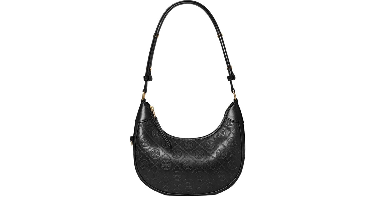 Tory Burch T Monogram Crescent Bag in Black | Lyst