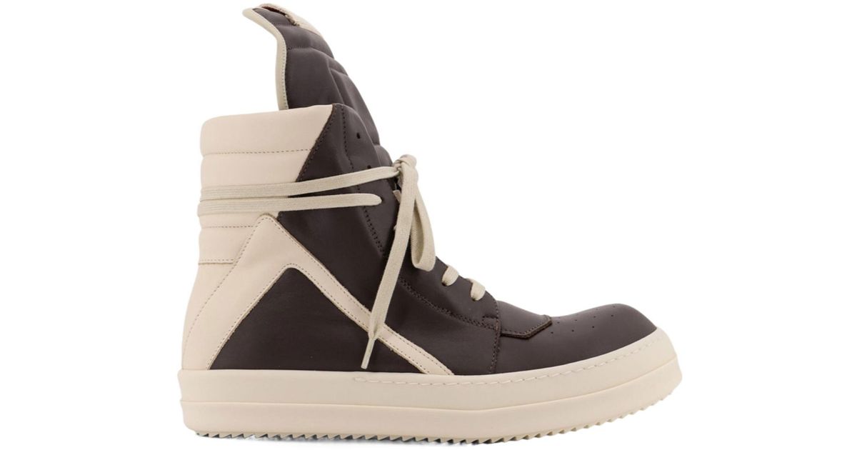 Rick Owens Geobasket High-Top Leather Sneakers in Natural for Men | Lyst