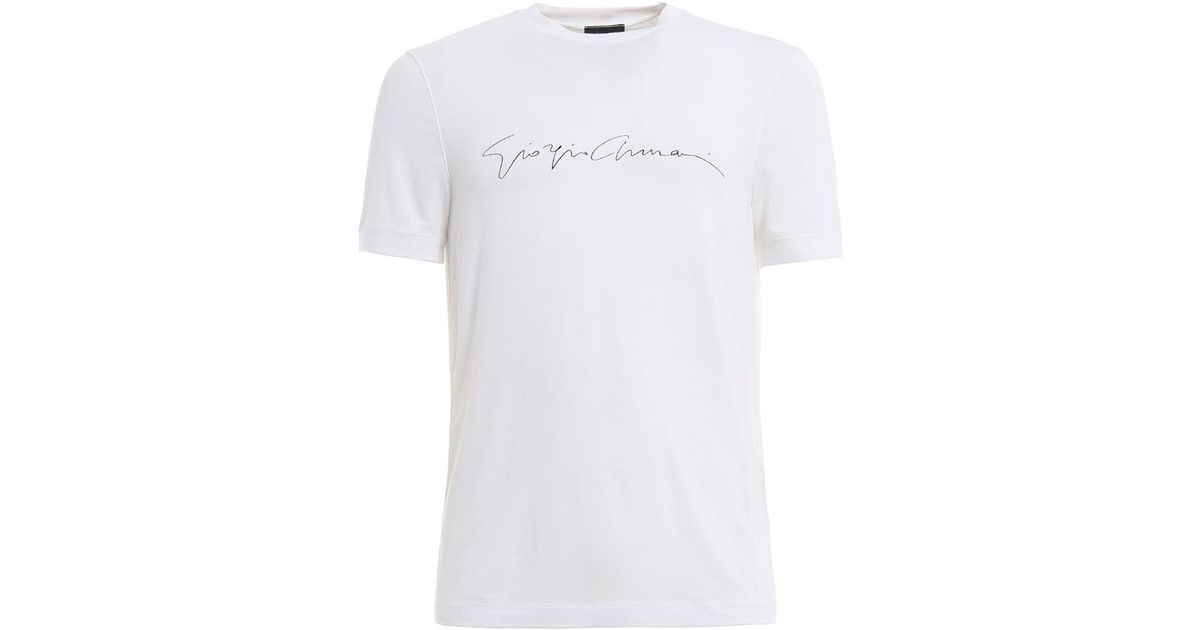 Giorgio Armani Logo Detail T-Shirt in White for Men | Lyst