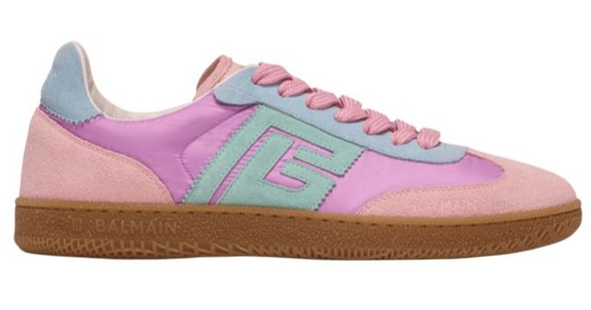 Balmain Swan Suede And Nylon Trainers in Pink | Lyst