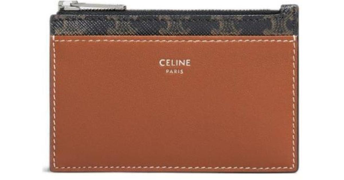 Celine Zipped Card Holder in Brown for Men | Lyst