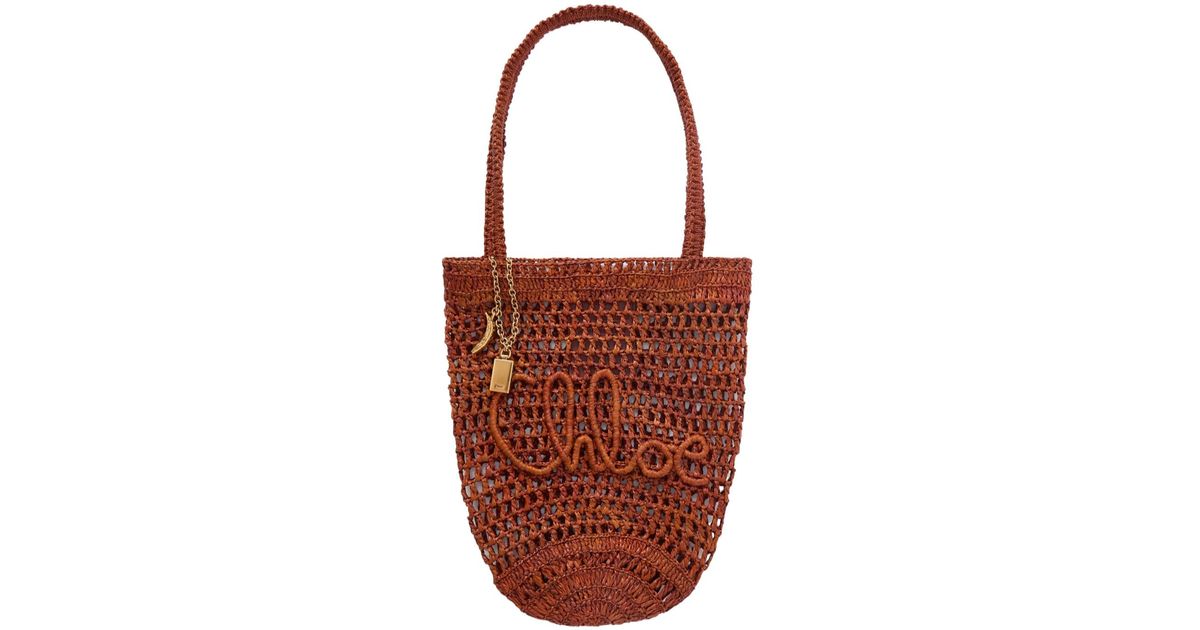 Chloé Chloé Small Summer Banana Raffia Tote Bag in Red | Lyst