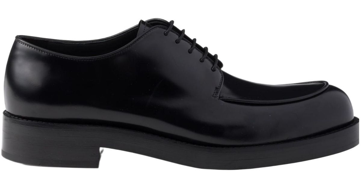 Prada Almond Toe Derby Shoes in Black for Men | Lyst