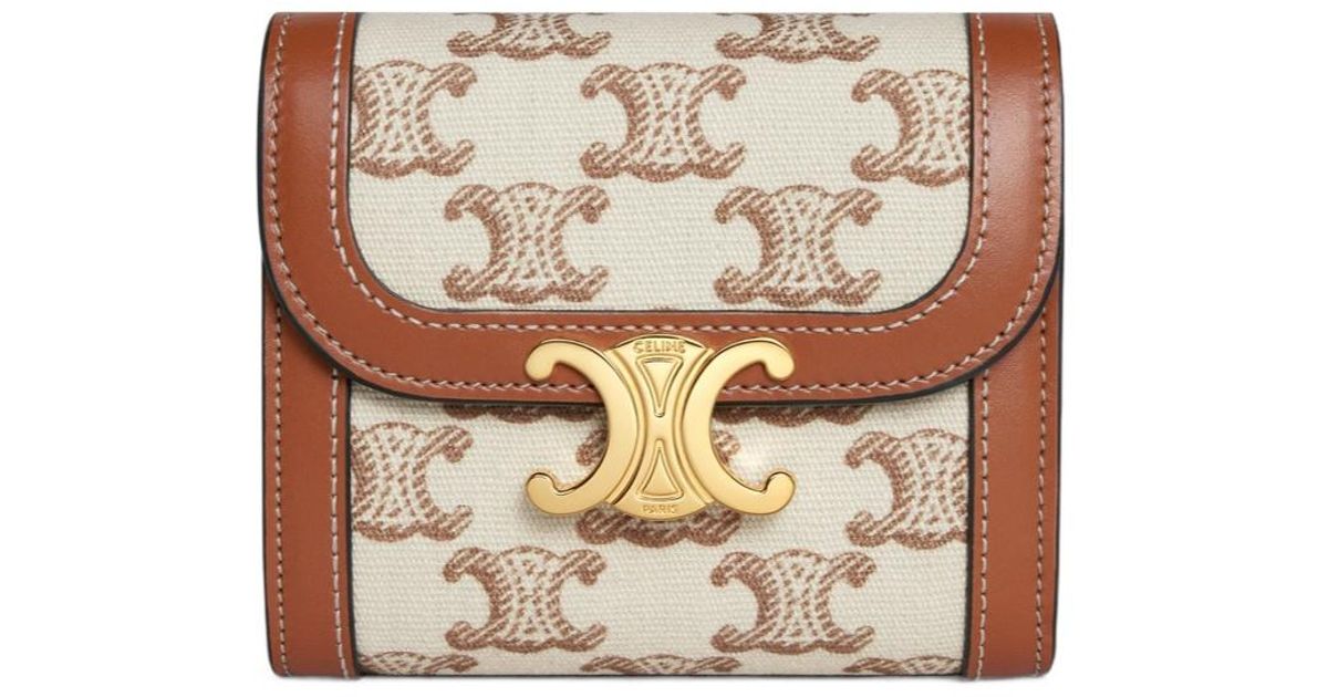 Celine Small Trimphe Printed Wallet in White | Lyst
