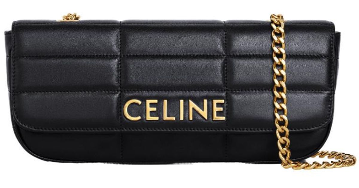 Celine Logo-Plaque Quilted Bag in Black | Lyst
