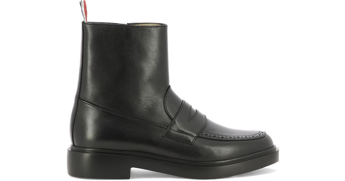 Thom Browne Penny Loafer Ankle Boots in Black | Lyst