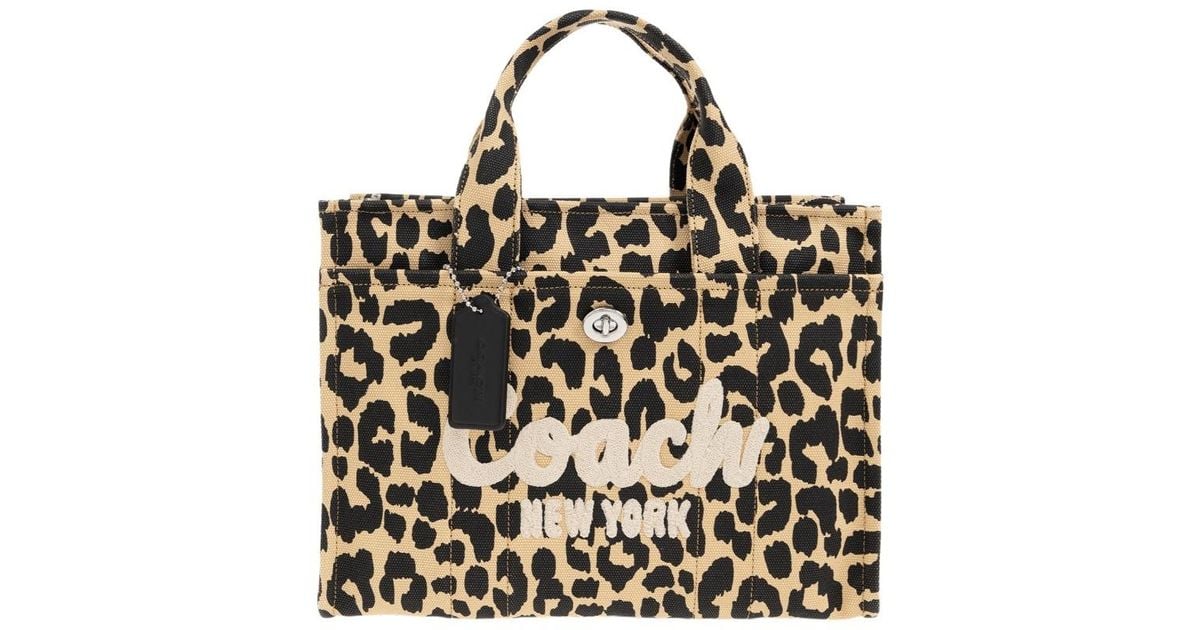 COACH Leopard-Print Canvas Tote Bag in Black | Lyst