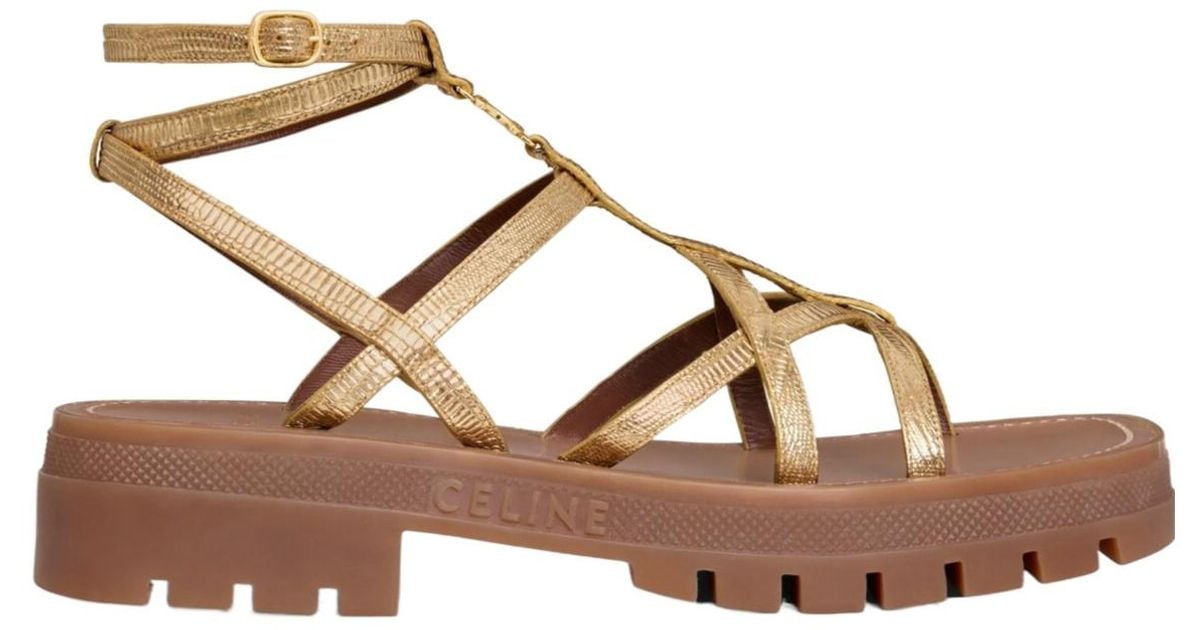 Celine Clea Triomphe Strappy Sandal in Brown | Lyst