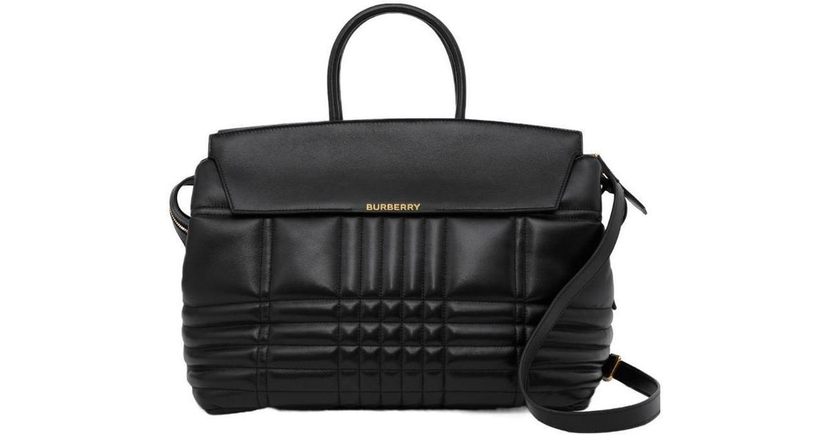 Burberry Catherine Logo Lettering Quilted Tote Bag in Black | Lyst