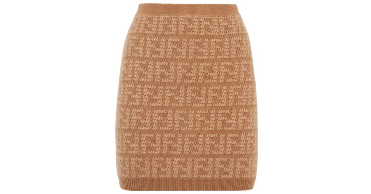 Fendi Ff Motif Knitted Mini Skirt in Natural | Lyst